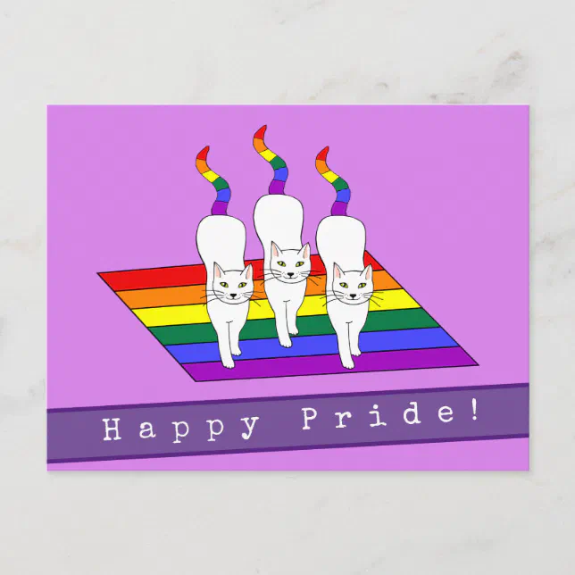 Happy Pride LGBT Cats With Rainbow Flag Postcard | Zazzle