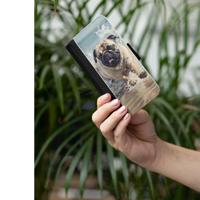 Happy Pug at the Beach iPhone Wallet Case | Zazzle