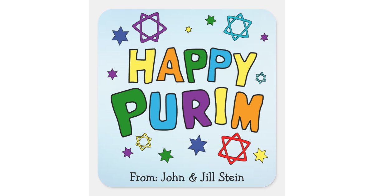 Happy Purim Fun Square Sticker | Zazzle