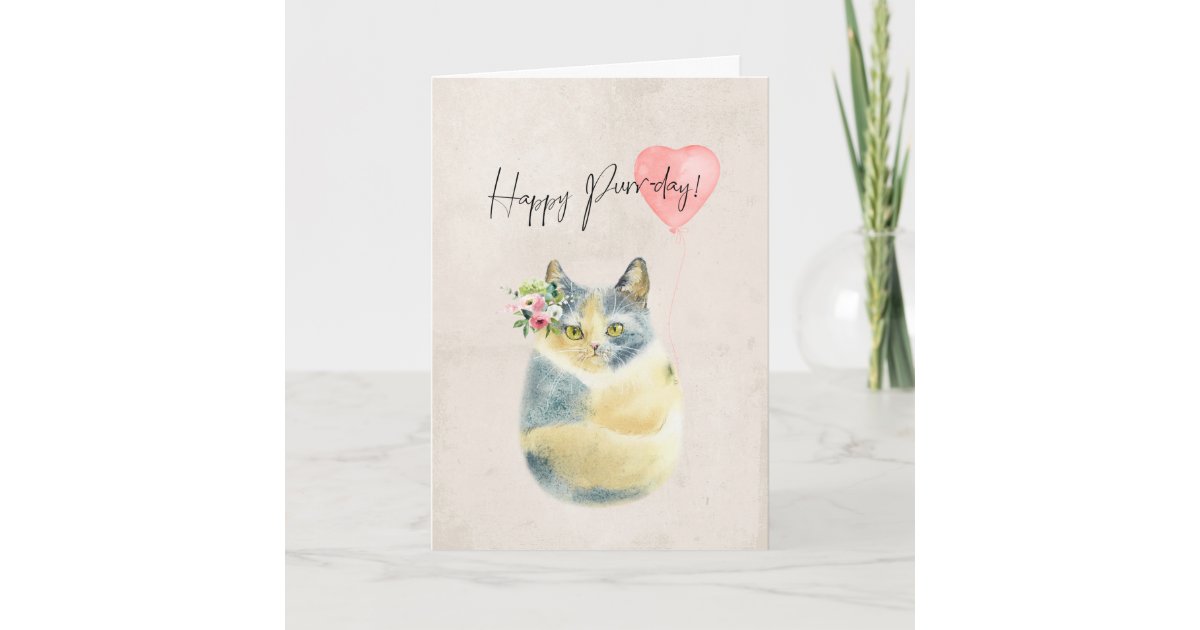 happy purr day cute cat birthday card | Zazzle