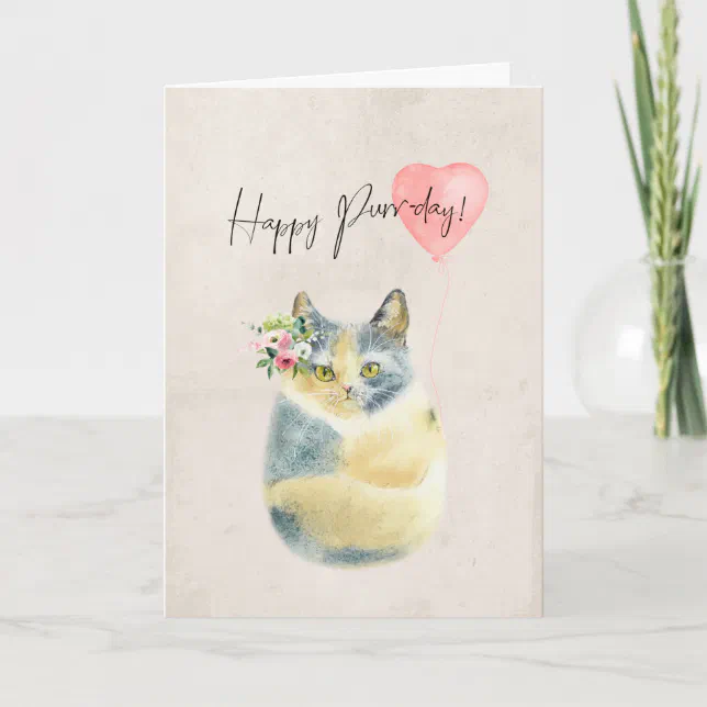 happy purr day cute cat birthday card | Zazzle