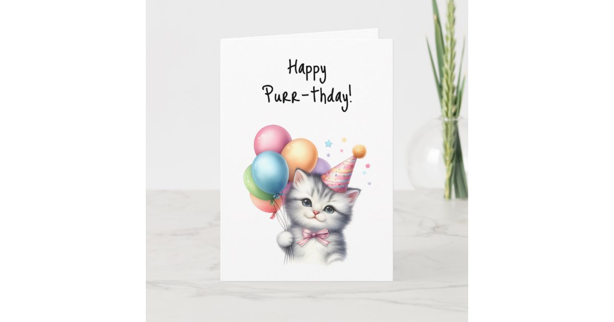 Happy Purr-thday Birthday Kitten Celebrate Party Card | Zazzle