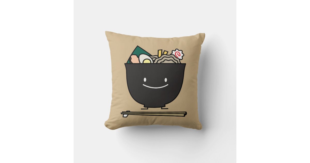 Happy Ramen Bowl Throw Pillow | Zazzle