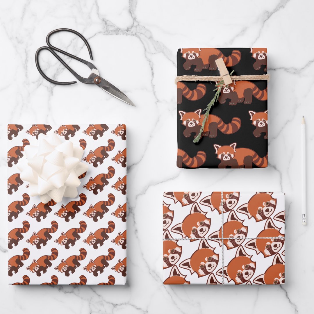 Happy Red Panda Wrapping Paper 3 Sheet Set | Zazzle