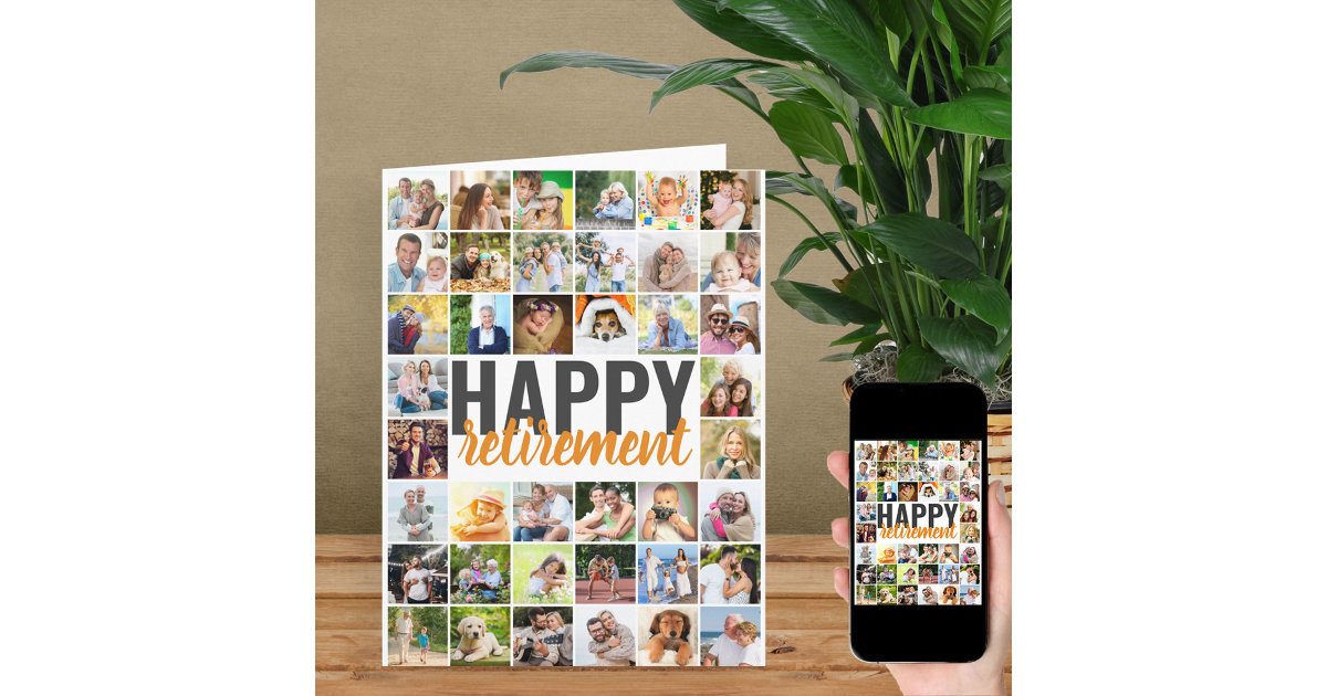 Happy Retirement 40 Pic Photo Collage Personalized Card | Zazzle