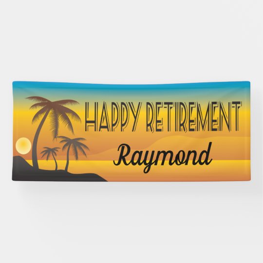 Happy Retirement beach scene with palm trees Banner | Zazzle.com