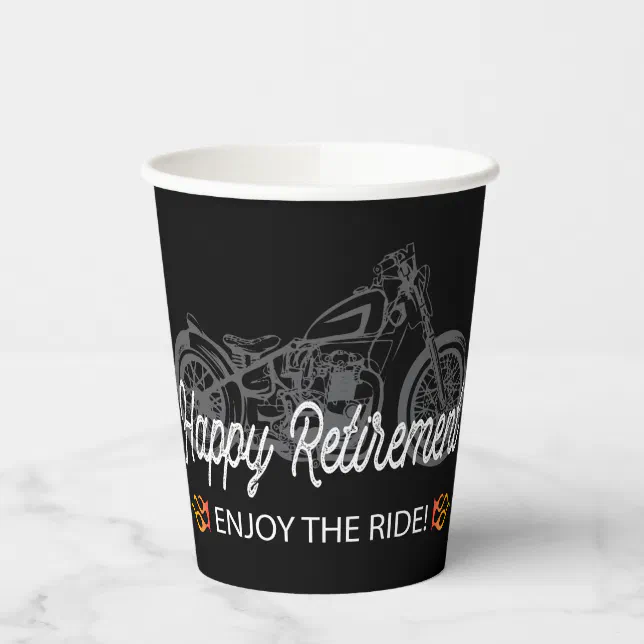 Happy Retirement Biker with Motorcycle and Flames Paper Cups | Zazzle