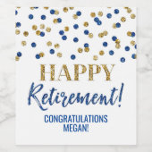 Happy Retirement Blue Gold Confetti Wine Label | Zazzle