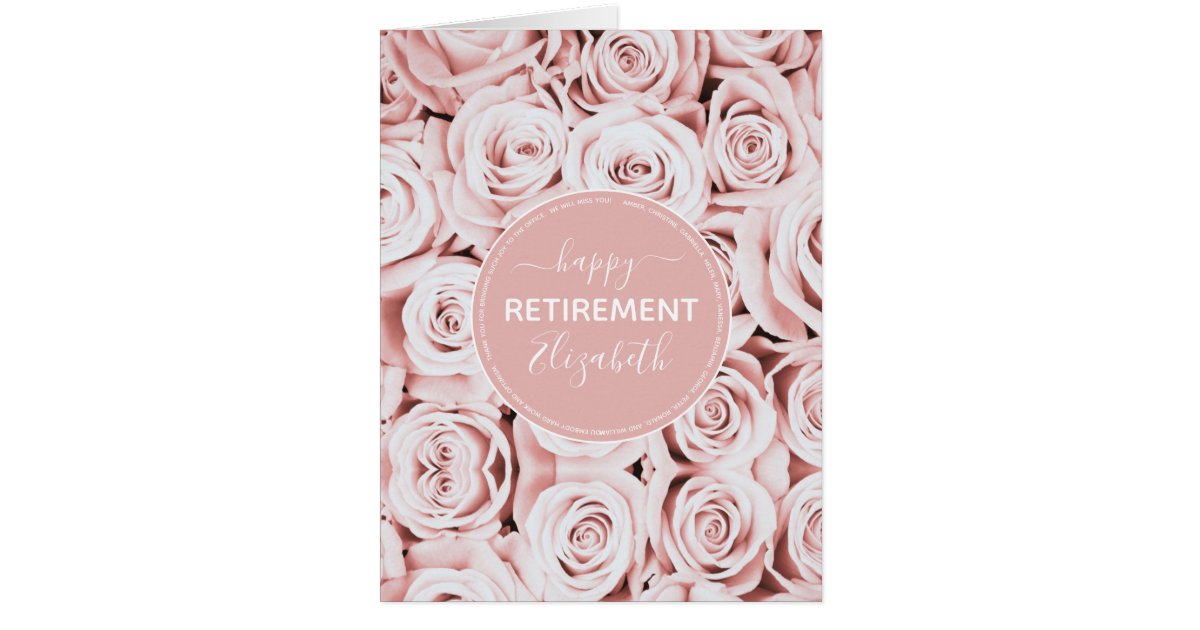 Happy Retirement blush pink roses name | Zazzle