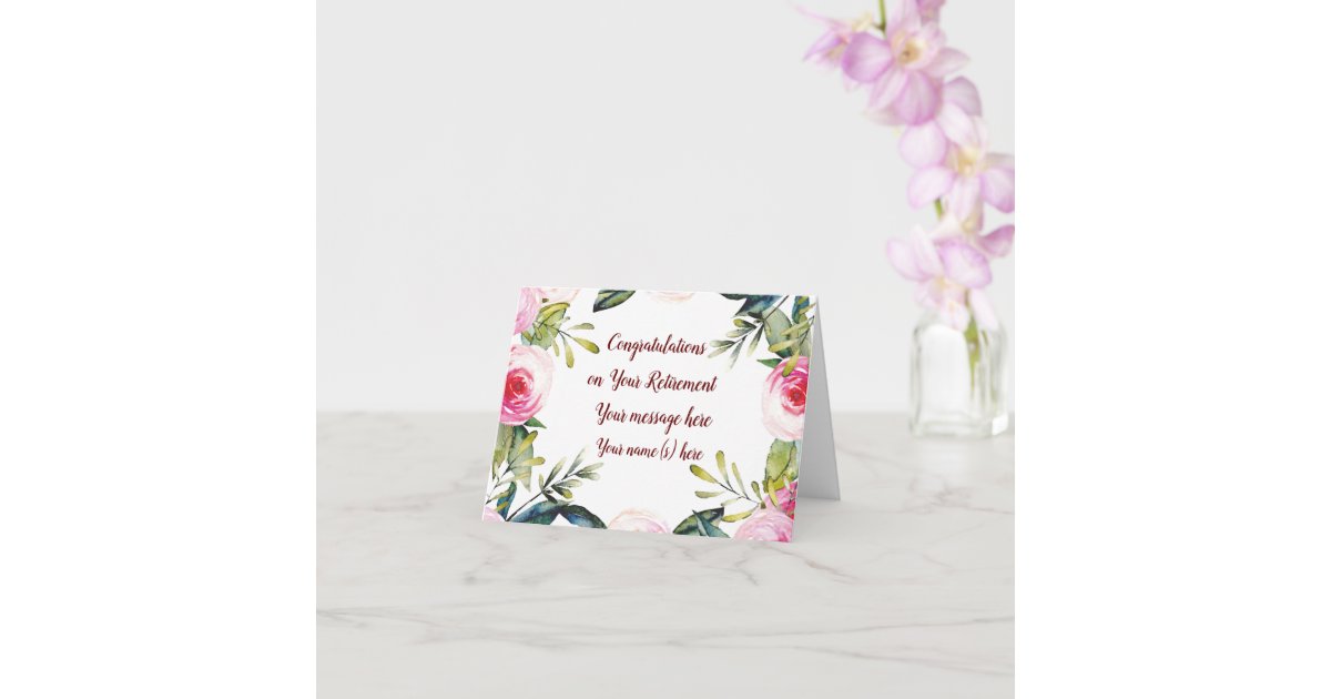 Happy Retirement Congrats Flowers Cursive Script Card | Zazzle