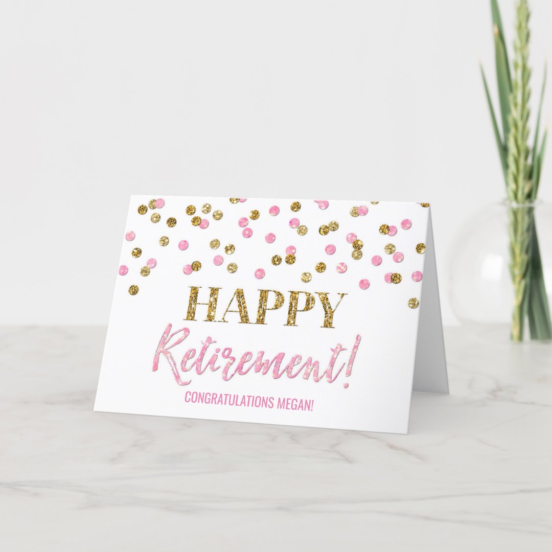 Happy Retirement Congratulations Pink Gold Dots Card | Zazzle