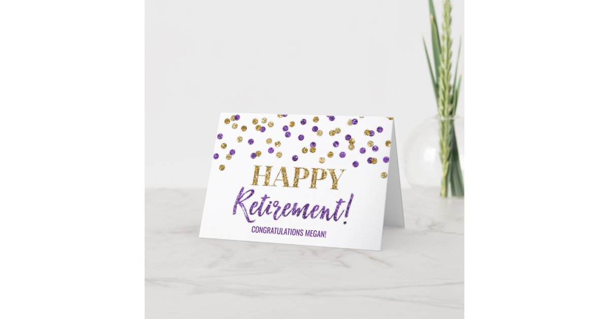 Happy Retirement Congratulations Purple Gold Dots Card | Zazzle