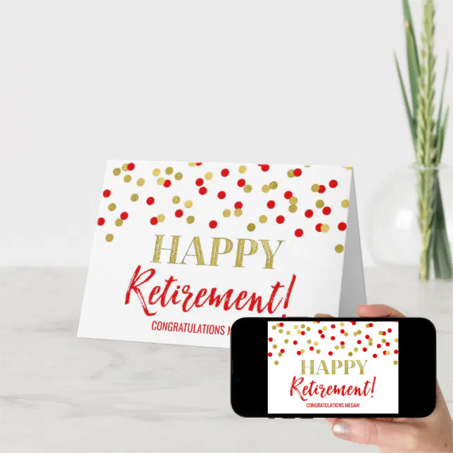 Happy Retirement Congratulations Red Gold Dots Card | Zazzle
