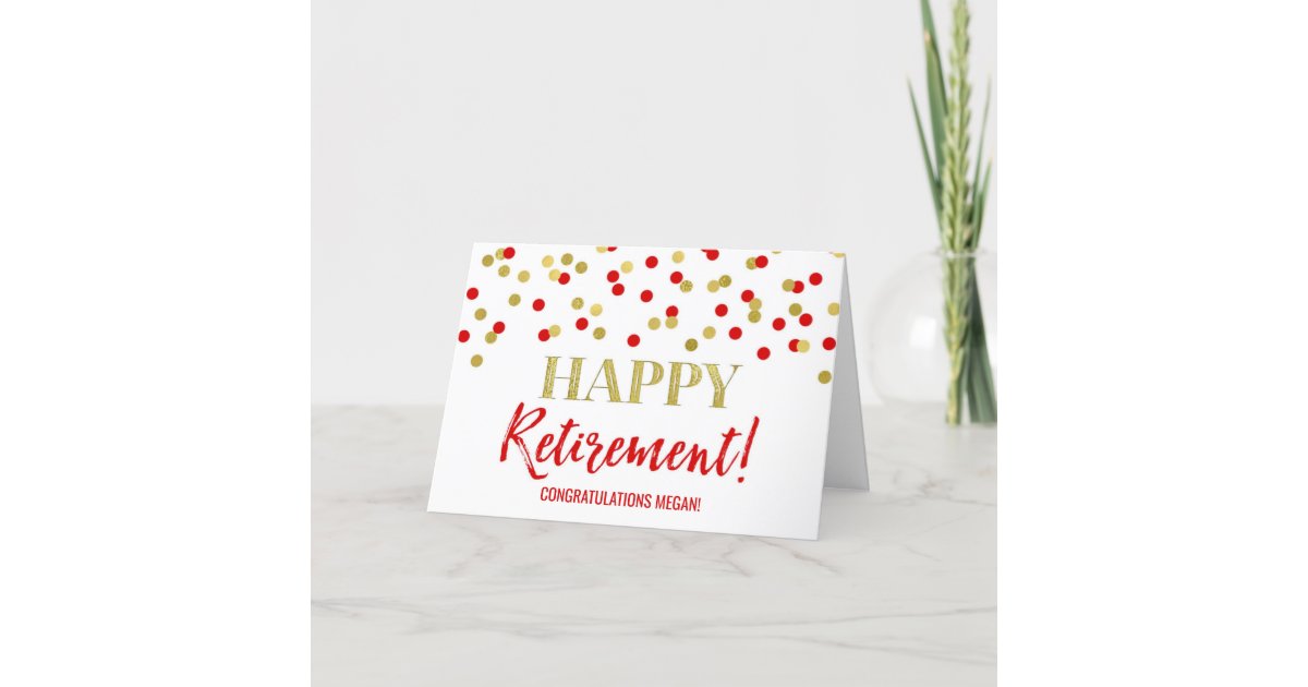 Happy Retirement Congratulations Red Gold Dots Card | Zazzle