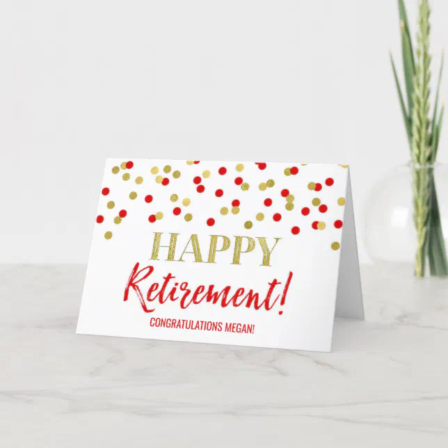 Happy Retirement Congratulations Red Gold Dots Card | Zazzle