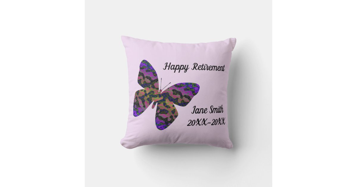 Happy Retirement Employee Keepsake Vivid Butterfly Throw Pillow | Zazzle