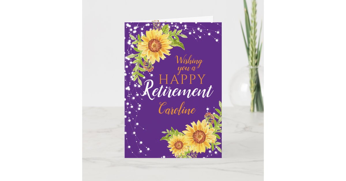 Happy Retirement Floral Sunflower Purple Card | Zazzle