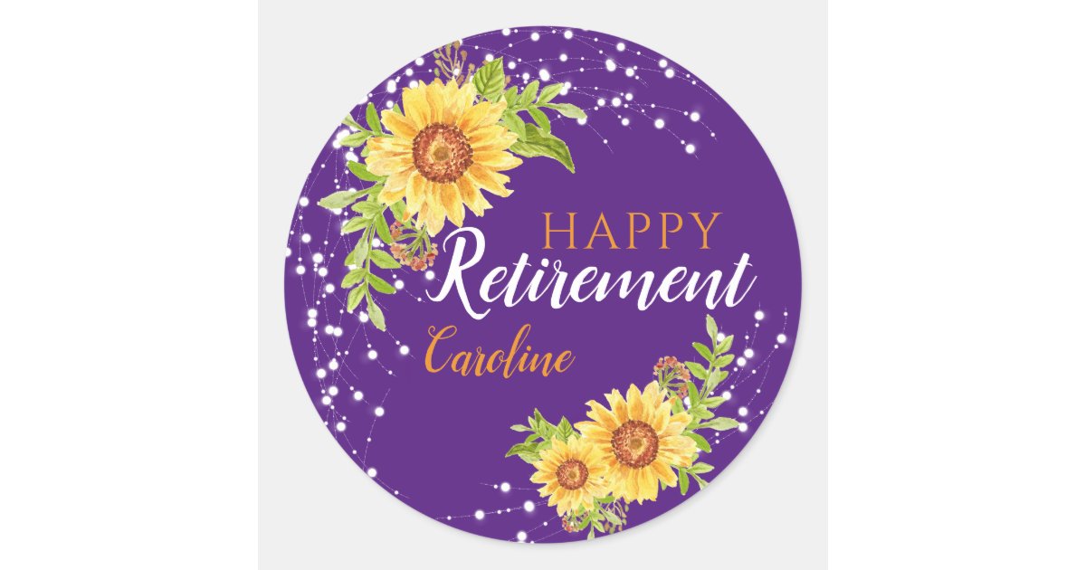Happy Retirement Floral Sunflower Purple Classic Round Sticker | Zazzle