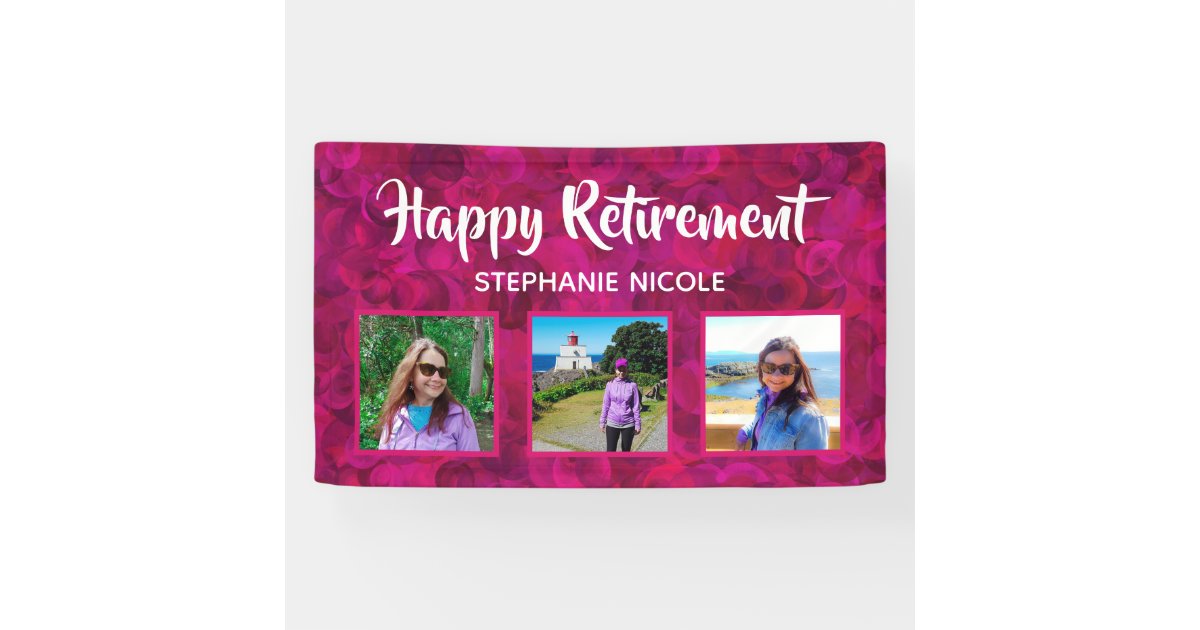 Happy Retirement Fuchsia Pink Multiple Photos Banner | Zazzle