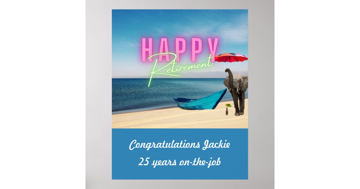 Happy Retirement Funny Surreal Beach Scene Poster | Zazzle