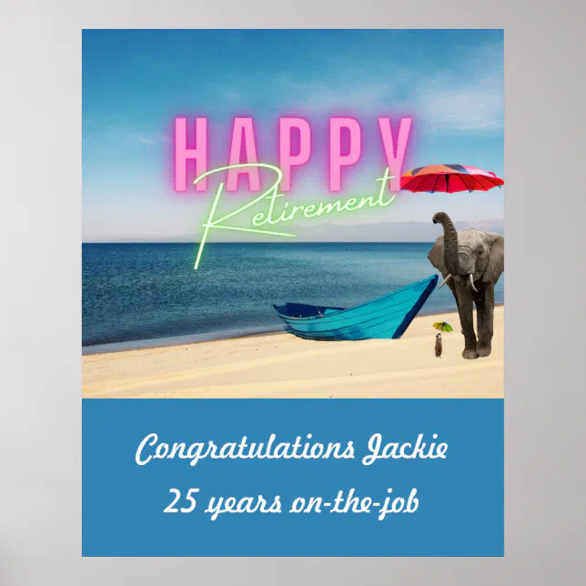 Happy Retirement Funny Surreal Beach Scene Poster | Zazzle