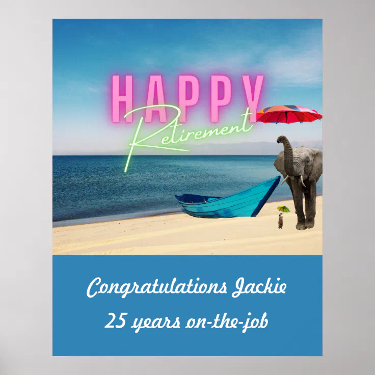 Happy Retirement Funny Surreal Beach Scene Poster | Zazzle