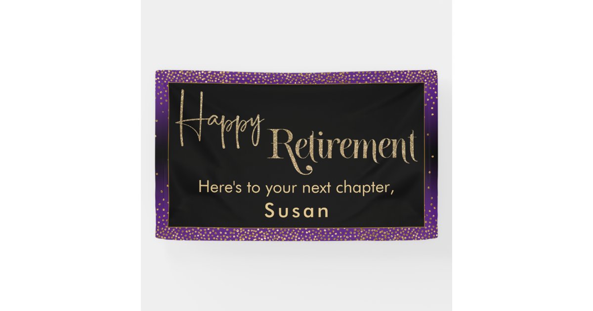 Happy Retirement Gold Confetti, Bright Purple Banner | Zazzle