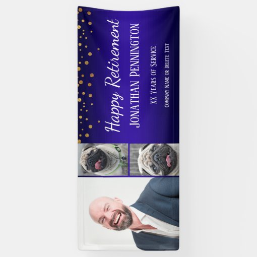 Happy Retirement Gold Confetti Photo Collage Banner | Zazzle