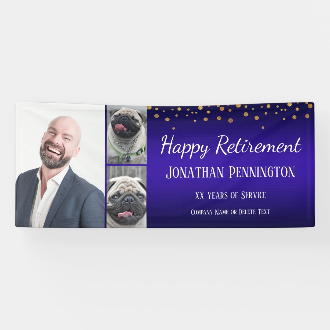 Happy Retirement Gold Confetti Photo Collage Banner | Zazzle