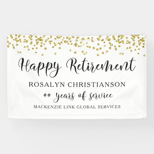 Happy Retirement Gold Confetti Script Personalized Banner | Zazzle.com