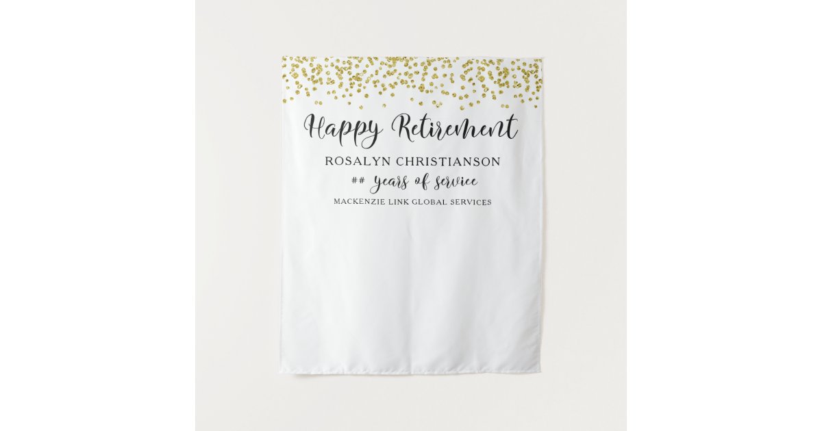 Happy Retirement Gold Confetti Script Personalized Tapestry | Zazzle