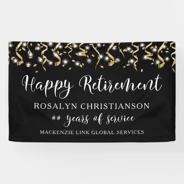 Happy Retirement Gold Confetti Streamers Script Banner | Zazzle