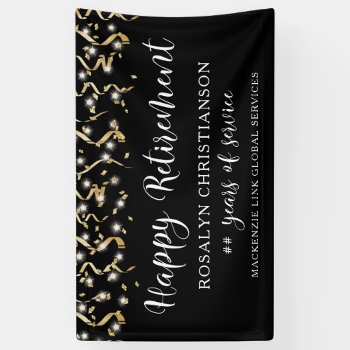 Happy Retirement Gold Confetti Streamers Script Banner | Zazzle