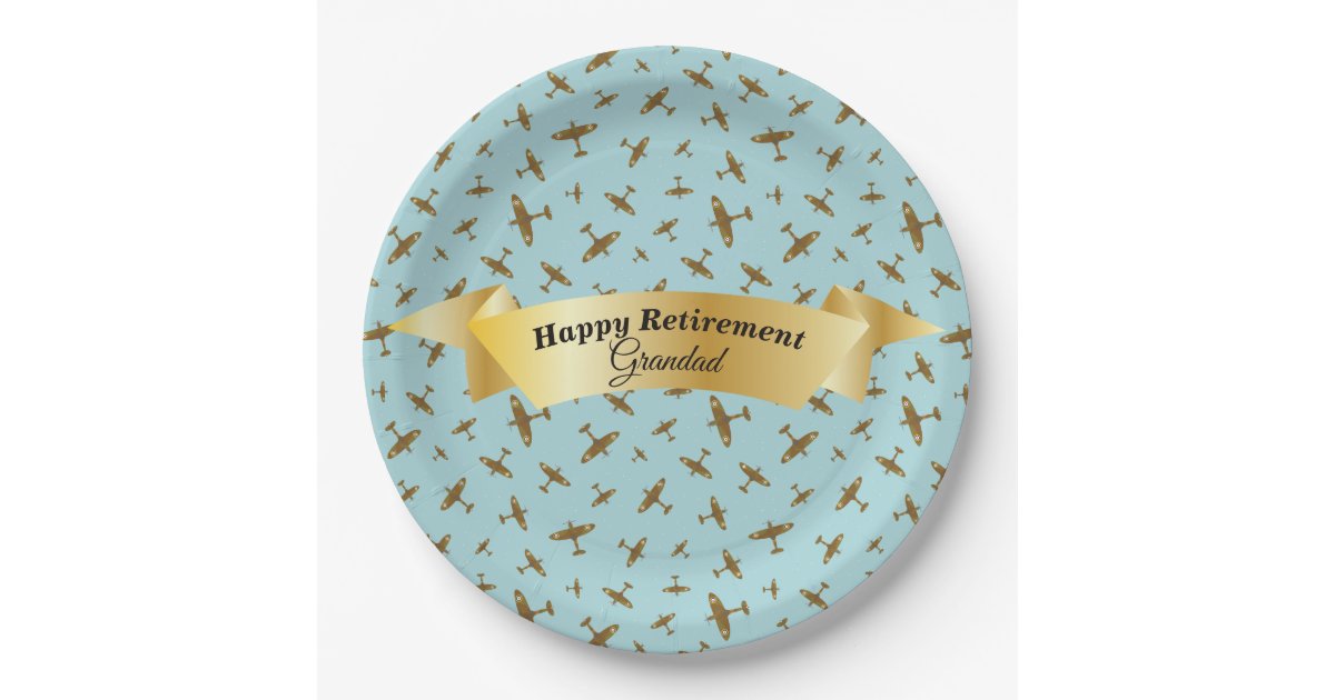 Happy Retirement Grandad Military Airplane Print Paper Plates | Zazzle
