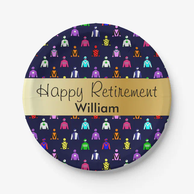 Happy Retirement Horse Racing Jockey Silks Paper Plates | Zazzle