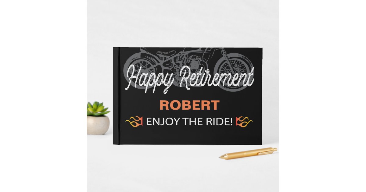 Happy Retirement Motorcycle image for biker Guest Book | Zazzle