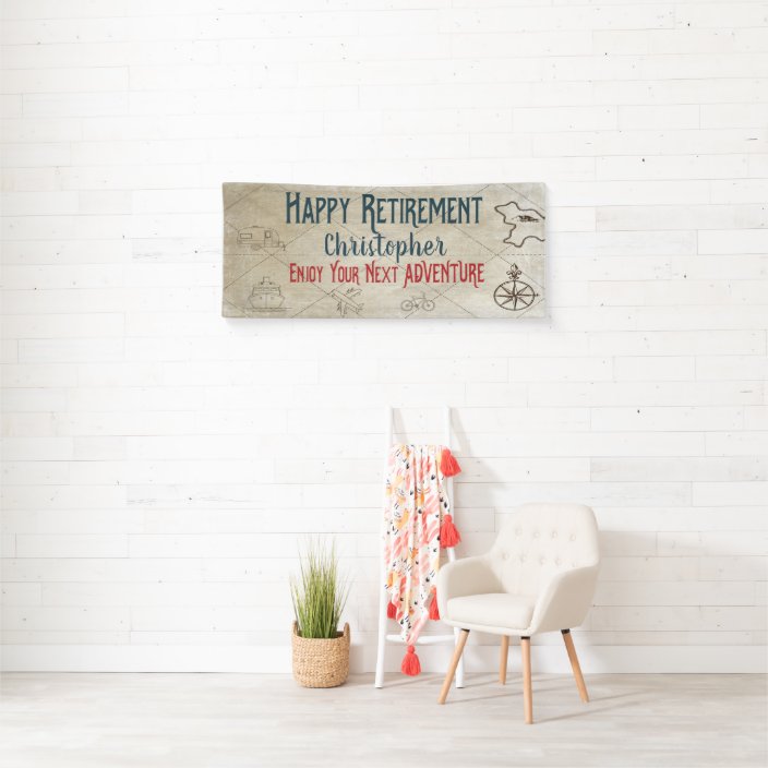 Happy Retirement New Adventure Map Monogrammed Banner | Zazzle.com