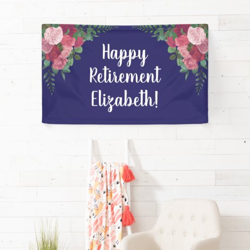 Happy Retirement party with roses Banner | Zazzle