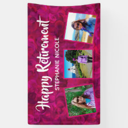 Happy Retirement Pink Name Multiple Photos Banner | Zazzle