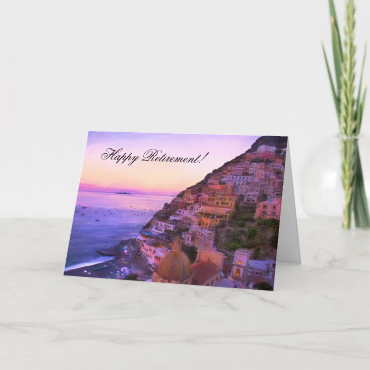 Happy Retirement Positano Italy sunset Card | Zazzle