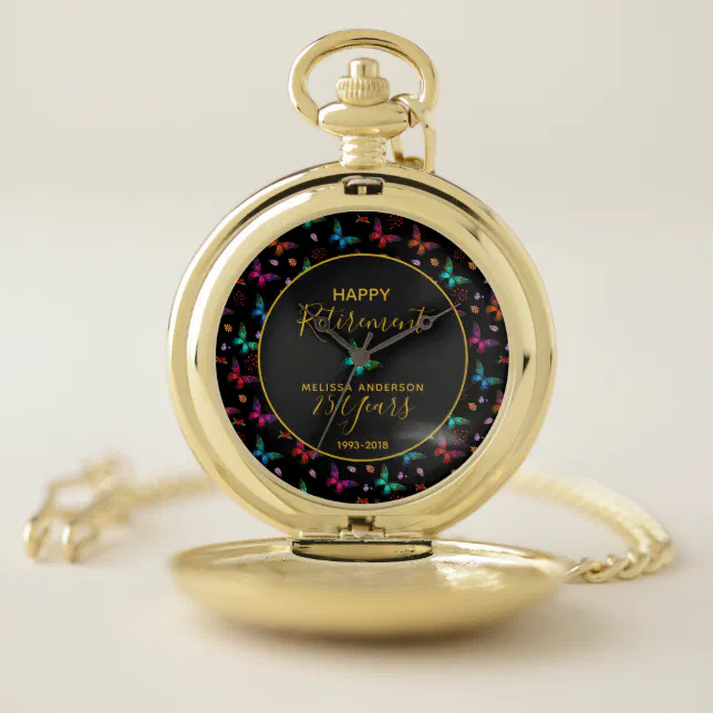 Happy Retirement Pretty Little Butterflies Pocket Watch | Zazzle
