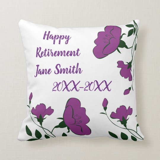 Happy Retirement Purple Floral Pattern Employee Throw Pillow | Zazzle.com