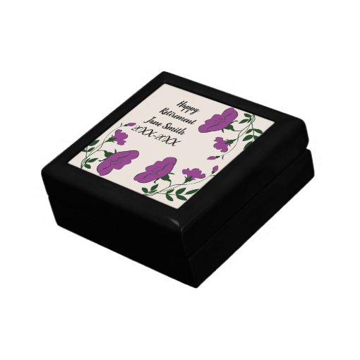 Happy Retirement Purple Flower and Vines Employee Gift Box | Zazzle