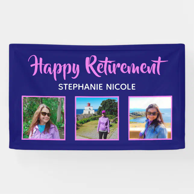 Happy Retirement Purple Pink Multiple Photos Banner | Zazzle