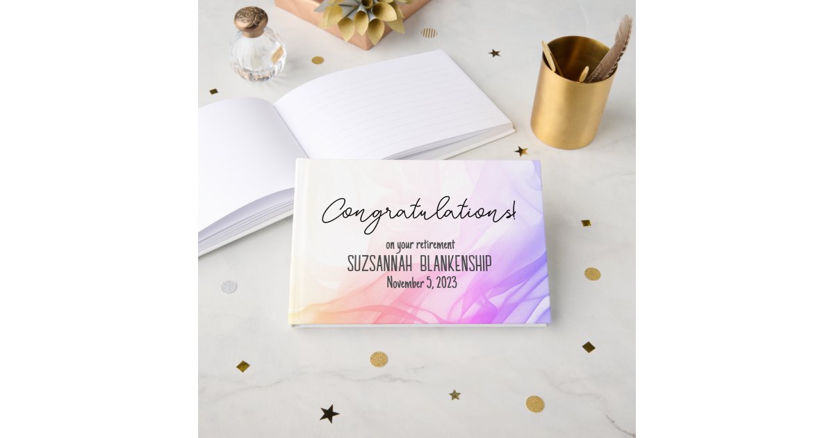 Happy Retirement Rainbow Watercolor Custom Guest Book | Zazzle