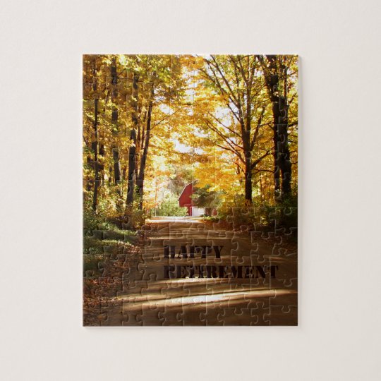Happy Retirement Red Barn Autumn Road Jigsaw Puzzle | Zazzle.com