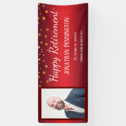 Happy Retirement Red with Gold Confetti One Photo Banner | Zazzle