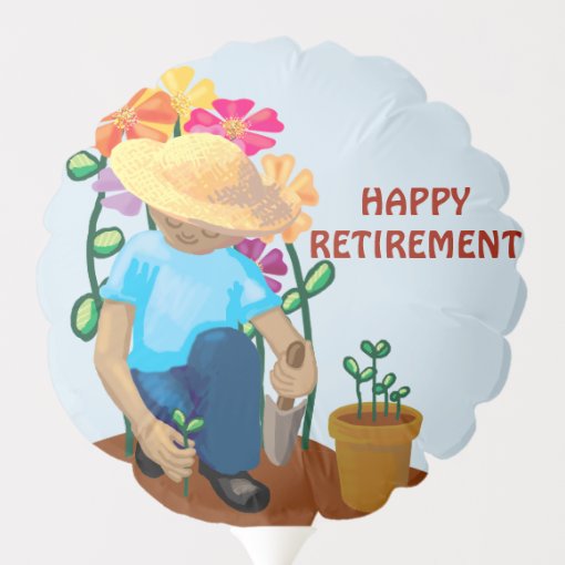 Happy Retirement retiree in garden with flowers Balloon | Zazzle