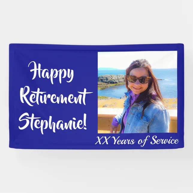 Happy Retirement Royal Blue Personalized Photo Banner | Zazzle