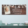 Happy Retirement Rustic Wood String Lights Photo Banner | Zazzle